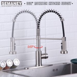 SEMANEY Kitchen Faucets, Brushed Nickel Stainless Steel Single Handle Sink Faucets with Pull Out Sprayer, Pull Down Kitchen Faucet with 10'' Deck Plate to Cover 1 or 3 Holes