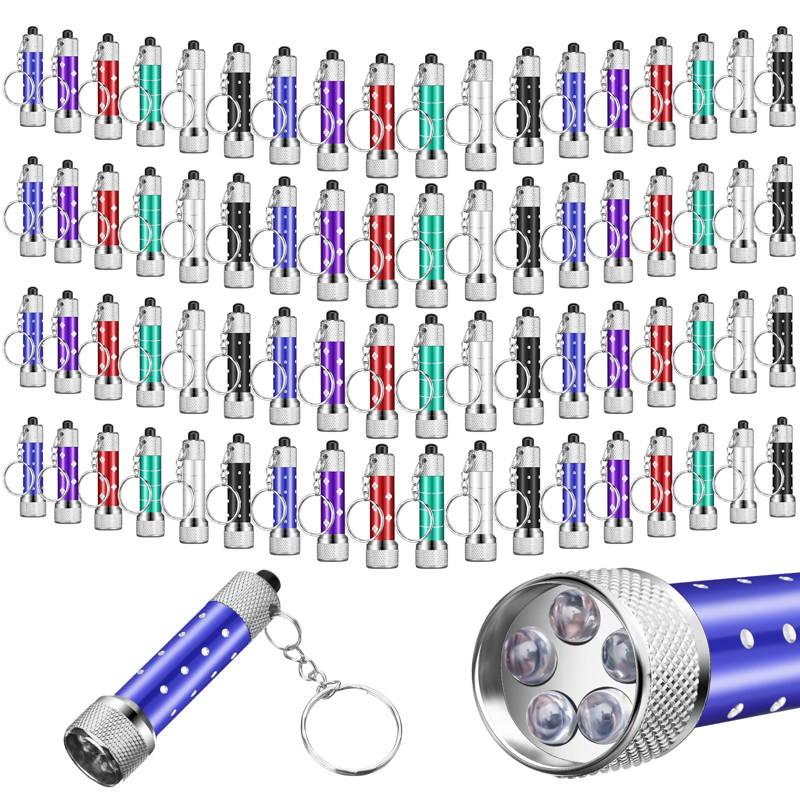 100 Pcs Mini Flashlight Keychains 5 Bulbs LED Flashlight Bright Pocket LED Keychain Colorful Mini Flashlight Toy for Kid Party Favors Home Office Camping Travel Read, Battery Included (Stylish Style)