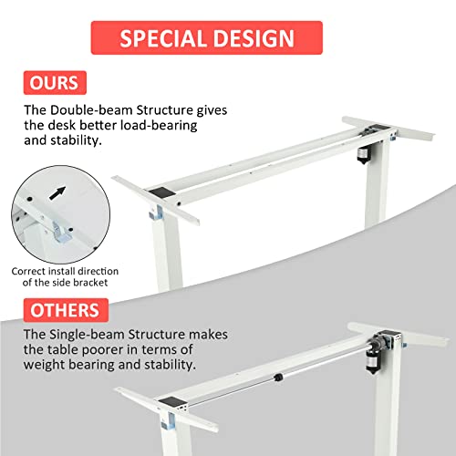 SIHANM Standing Desk Adjustable Height, 55in Rising Desks for Home Office with 2 USB Ports & 3 Power Outlets, and 6.5 ft Power Cord, Sit to Stand Desk with Double Crossbeam Structure, Walnut