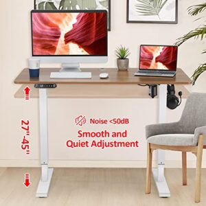 SIHANM Standing Desk Adjustable Height, 55in Rising Desks for Home Office with 2 USB Ports & 3 Power Outlets, and 6.5 ft Power Cord, Sit to Stand Desk with Double Crossbeam Structure, Walnut