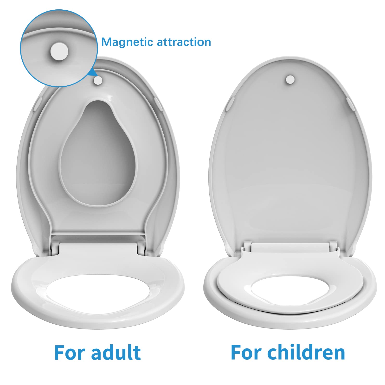 Toilet Seat, Elongated Toilet Seat with Toddler Seat Built in, Potty Training Toilet Seat Elongated Fits Both Adult and Child, with Slow Close and Magnets- Elongated