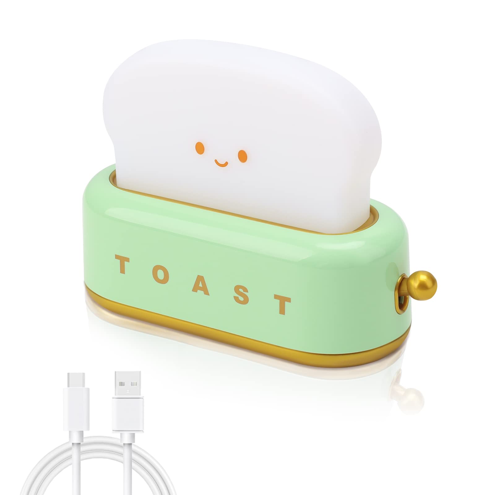 POQCCT Decor Toaster Night Light Lamp Rechargeable Small Lamps with Smile Face Cute Toast Bread Shape Decor Night Lights for Kids Baby Nursery Green