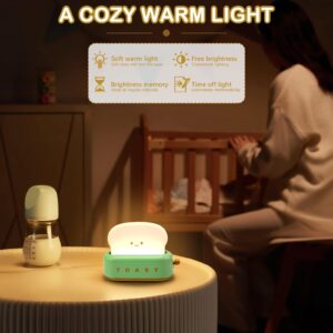 POQCCT Decor Toaster Night Light Lamp Rechargeable Small Lamps with Smile Face Cute Toast Bread Shape Decor Night Lights for Kids Baby Nursery Green