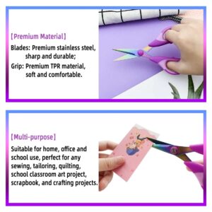 Craft Scissors Set of 3 Pack Stainless Steel Titanium Coating Sewing Scissors Multipurpose Fabric Scissors Rubber Soft Grip Handle Sharp Titanium Blades Shears Great for Office Home School (Purple)