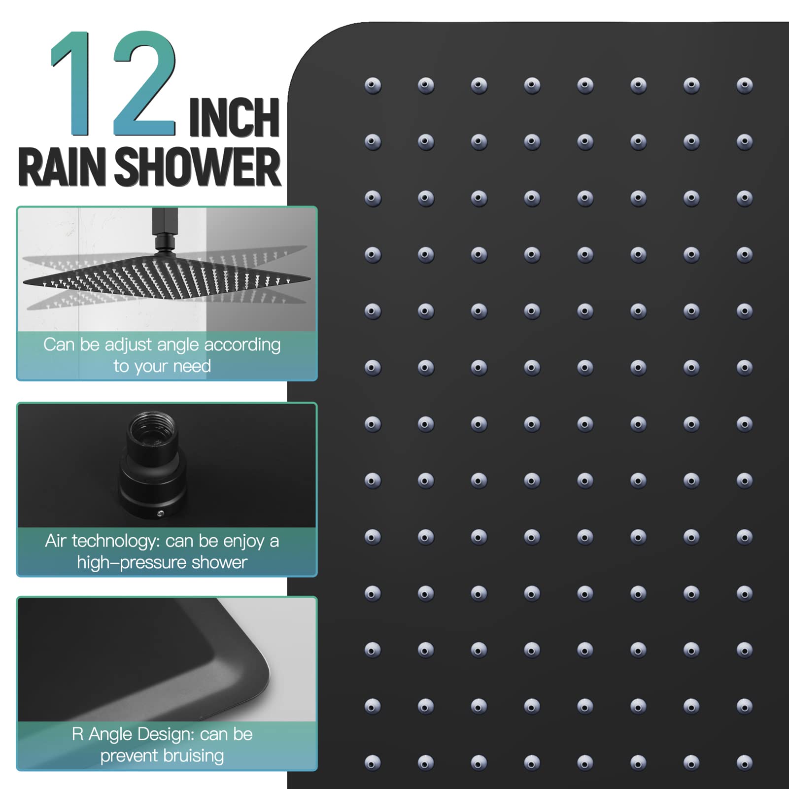 SR SUN RISE Ceiling Mounted Shower System with Push Button Diverter, Luxury 12 Inch Rain Shower Head with Handheld Spray, High Pressure Shower Faucet Combo Set with Rough-in Valve, Matte Black