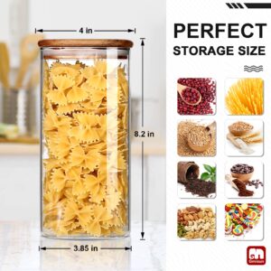 GMISUN Pantry Storage Container, 50oz Airtight Glass Food Storage Jars with Wooden Lids, Cereal and Pasta Storage Containers for Pantry, 3 Pack CLear Square Glass Kitchen Canisters for Flour, Rice