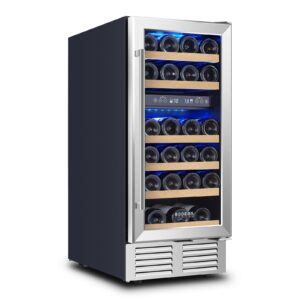 BODEGA 15 Inch Wine Cooler Under Counter, 28 Bottle Dual Zone Wine Fridge, with Double-Layer Glass Door, Temperature Memory and Digital Temperature Control, Built-in or Freestanding