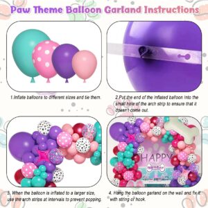 151Pcs Paw Balloons Garland Arch Kit with Dog Bone Paw Print Star Foil Balloons Pink Purple Turquoise Confetti Balloons for Girls Puppy Themed Birthday Baby Shower Party Decorations