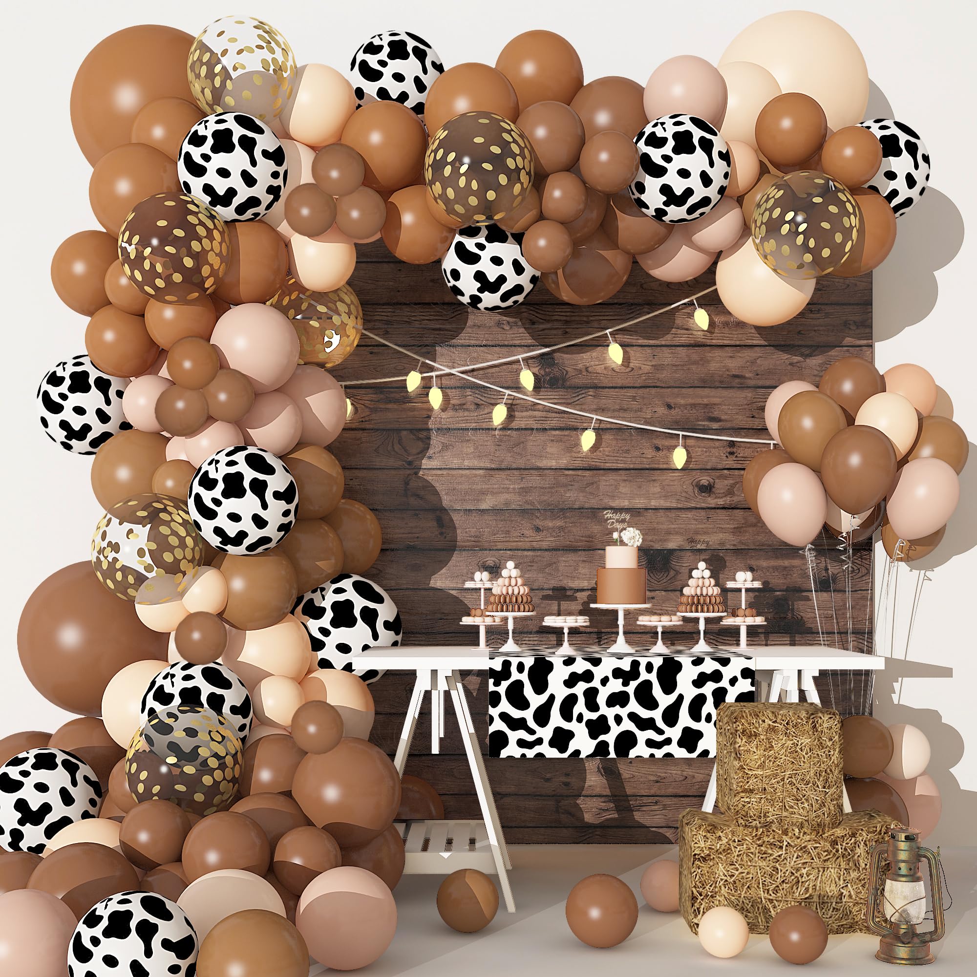 170Pcs Brown Cow Balloons Garland Arch Kit, Coffee Brown Neutral Blush Confetti Cow Print Balloons for Western Cowboy Cowgirl Farm Animal Themed Baby Shower Birthday Party Decorations Supplies