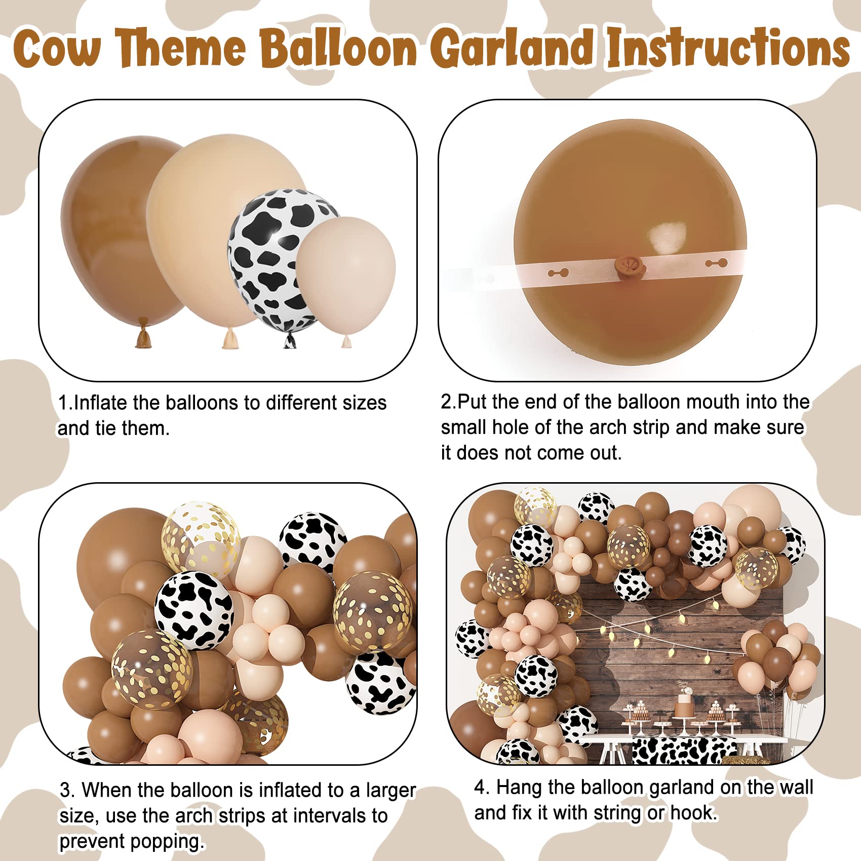 170Pcs Brown Cow Balloons Garland Arch Kit, Coffee Brown Neutral Blush Confetti Cow Print Balloons for Western Cowboy Cowgirl Farm Animal Themed Baby Shower Birthday Party Decorations Supplies