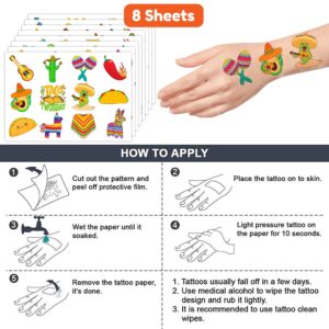 8 Sheets (96PCS) Mexican Tattoos Temporary Taco Twosday Theme Birthday Party Decorations Favors Supplies Stickers For Kids Boys Girls Gifts Classroom School Prizes Rewards