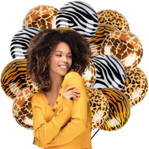 16PCS Animal Pattern Balloons 18 Inch Balloon Foil Wildlife Print Round Mylar Aluminum Balloons Giraffe Tiger Zebra Leopard Print Balloons for Zoo Safari Jungle Theme Birthday Decorations