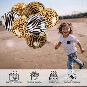 16PCS Animal Pattern Balloons 18 Inch Balloon Foil Wildlife Print Round Mylar Aluminum Balloons Giraffe Tiger Zebra Leopard Print Balloons for Zoo Safari Jungle Theme Birthday Decorations