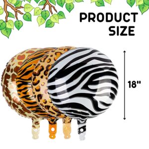 16PCS Animal Pattern Balloons 18 Inch Balloon Foil Wildlife Print Round Mylar Aluminum Balloons Giraffe Tiger Zebra Leopard Print Balloons for Zoo Safari Jungle Theme Birthday Decorations