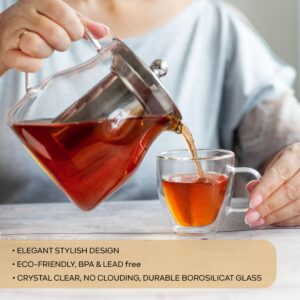 Glass Teapot For Stovetop Safe with Infuser - Borosilicate Glass Tea Kettle with Strainer - 34 oz - For Iced Blooming Loose Tea Pot Maker