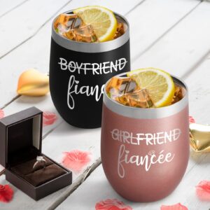 LiqCool Engagement Gifts for Couples, Fiance Gifts for Him Her, Newly Engaged Gifts for Couple, Cool Engagement Gifts, 12oz Wine Tumbler for Fiance Fiancee Boyfriend Girlfriend, Black and Rose Gold