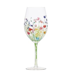 art & artifact wildflower wine glasses - set of 2 stemmed drinkware, floral design