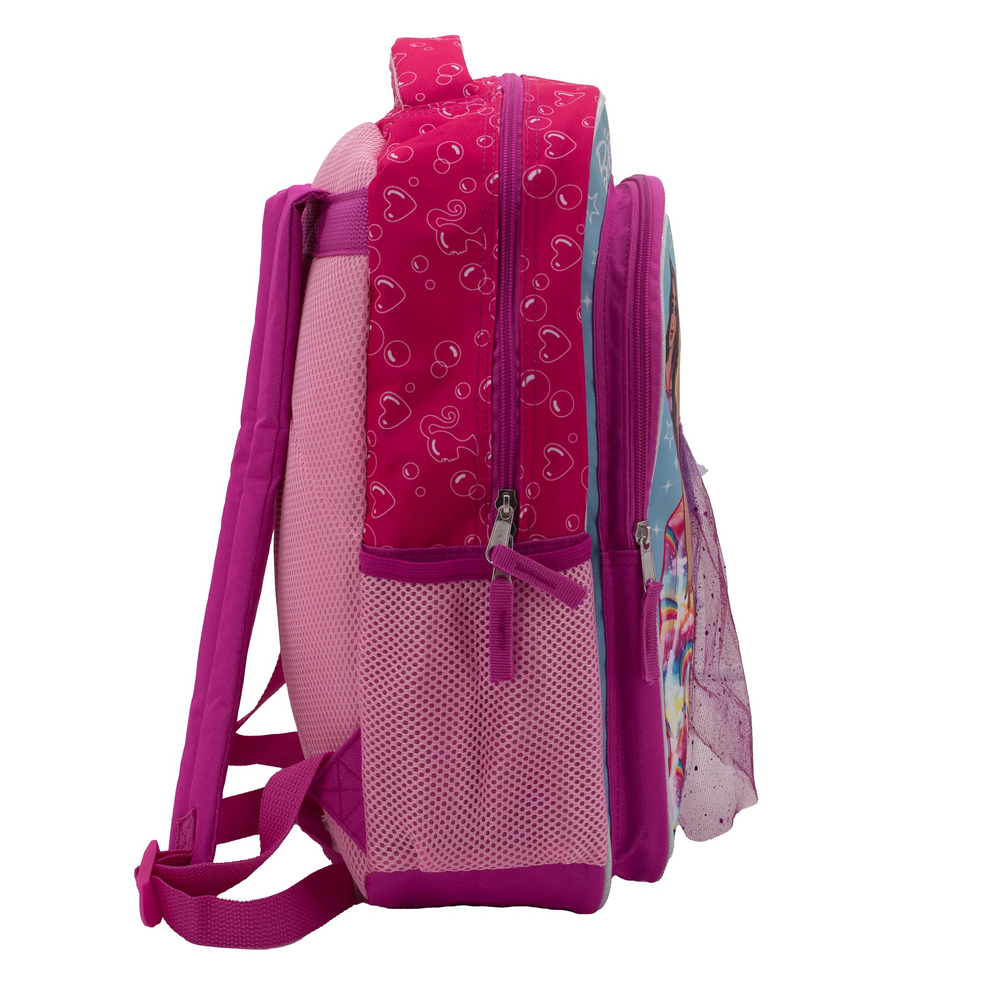 Barbie & Friends Cosplay Backpack, Girls Bookbag with Adjustable Shoulder Straps & Padded Back, 16” School Bag w/3D Skirt and Metallic Fabric Tiara.