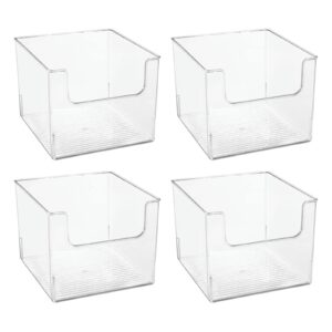 mDesign Plastic Toy Storage Bin Box Container with Front Dip for Easy Access - Organize Games/Accessories in Kids Playroom, Closet, Cabinets, Shelves, Ligne Collection, 4 Pack, Clear