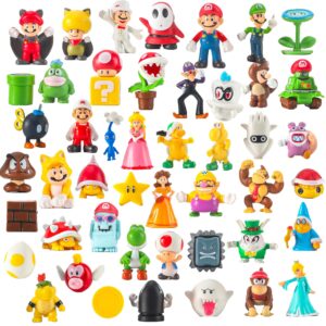 48pcs super bros character cake toppers figures toys, birthday party cupcake decorations, collection playset 1.2 "- 2.8"