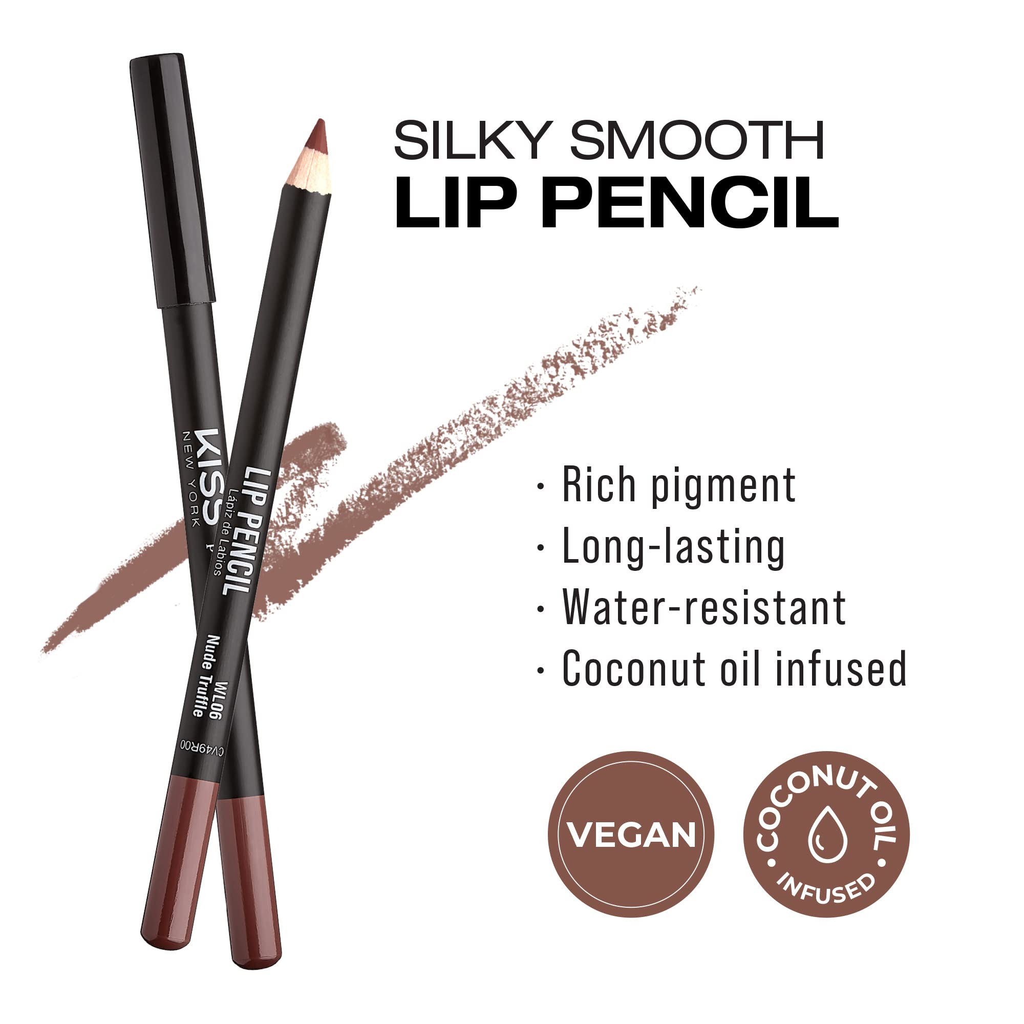 KISS NEW YORK Professional Slim Lip Pencil, Creamy Soft Lip Liner, Smooth Long-Lasting Rich Lip Color, Natural Lip Makeup, Water-Resistant Lip Crayon (Nude Truffle)