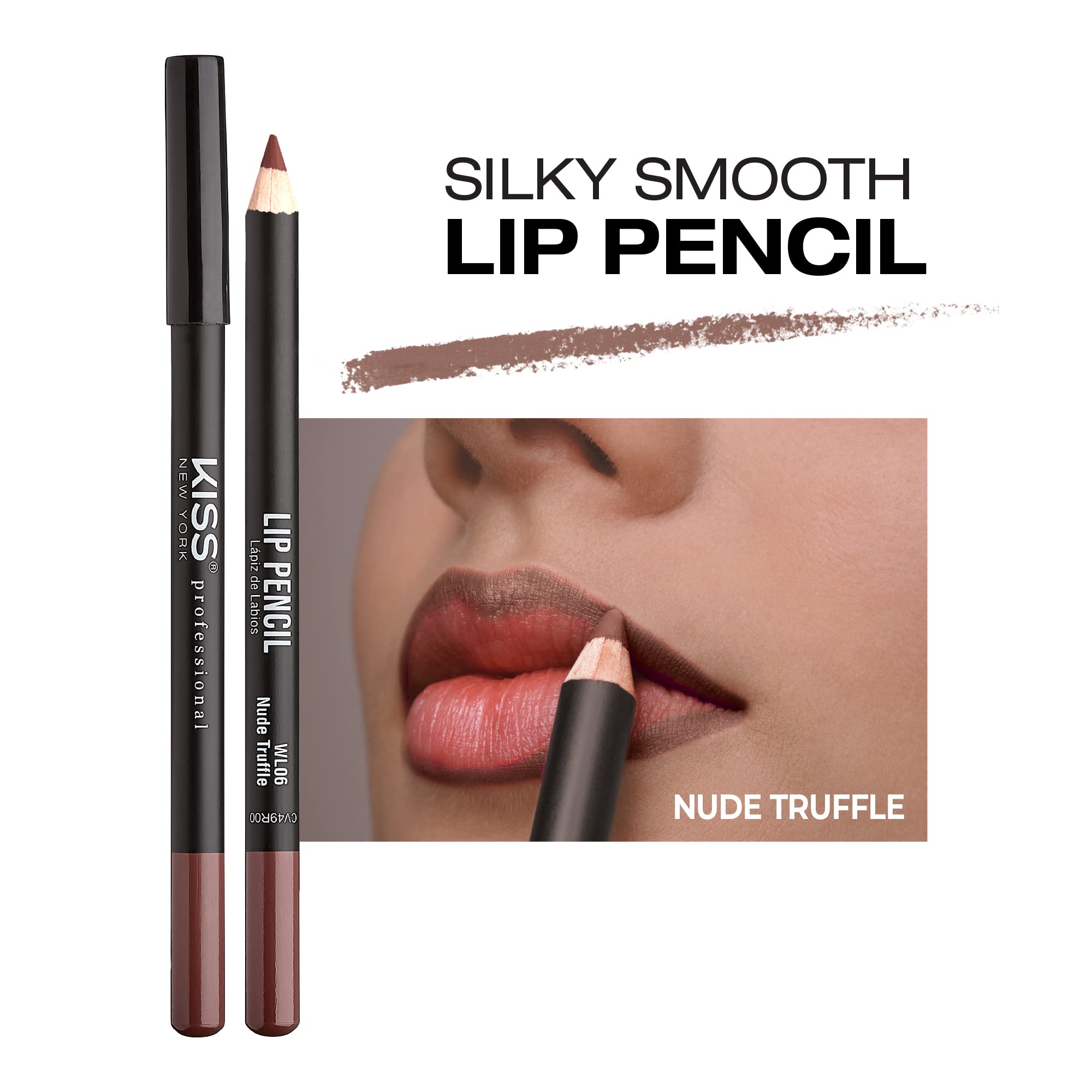 KISS NEW YORK Professional Slim Lip Pencil, Creamy Soft Lip Liner, Smooth Long-Lasting Rich Lip Color, Natural Lip Makeup, Water-Resistant Lip Crayon (Nude Truffle)