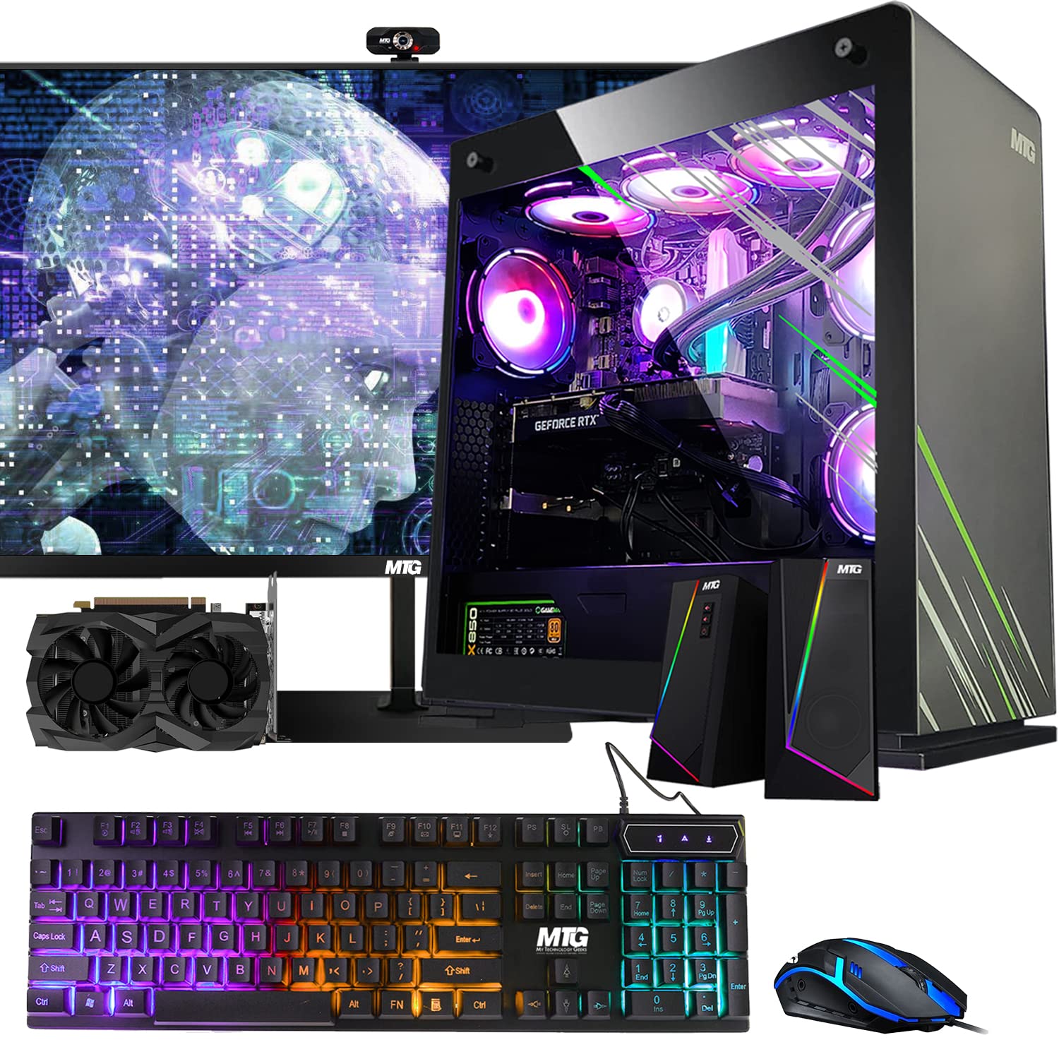 Aurora Max Gaming Tower PC- Intel i5 12th Gen, GTX 1660S 6GB 192bits, 32GB RGB Ram, 512GB Nvme, 2TB HDD, 27 Inch 165HZ Monitor, RGB Keyboard Mouse, Speaker, Liquid Cooling, Webcam, Win 11