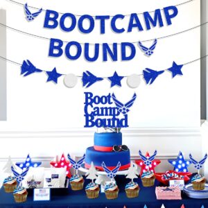 Air Force Decorations, Air Force Bootcamp Bound Party Decorations Glitter Bootcamp Bound Banner, Boot Camp Bound Cake Topper, Air Force Cupcake Topper for Military Retirement Theme Farewell Party