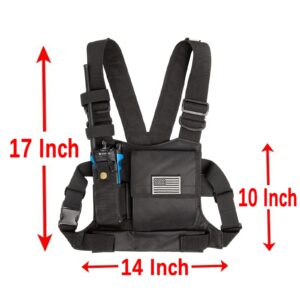 LUITON Radio Chest Harness with Reflective Strips Shoulder Holster Radio Vest Holder Two Way Radio Vest Rig Walkie Talkie Case with Front Pack Pouch for Motorola/Midland/Kenwood/Baofeng/Retevis