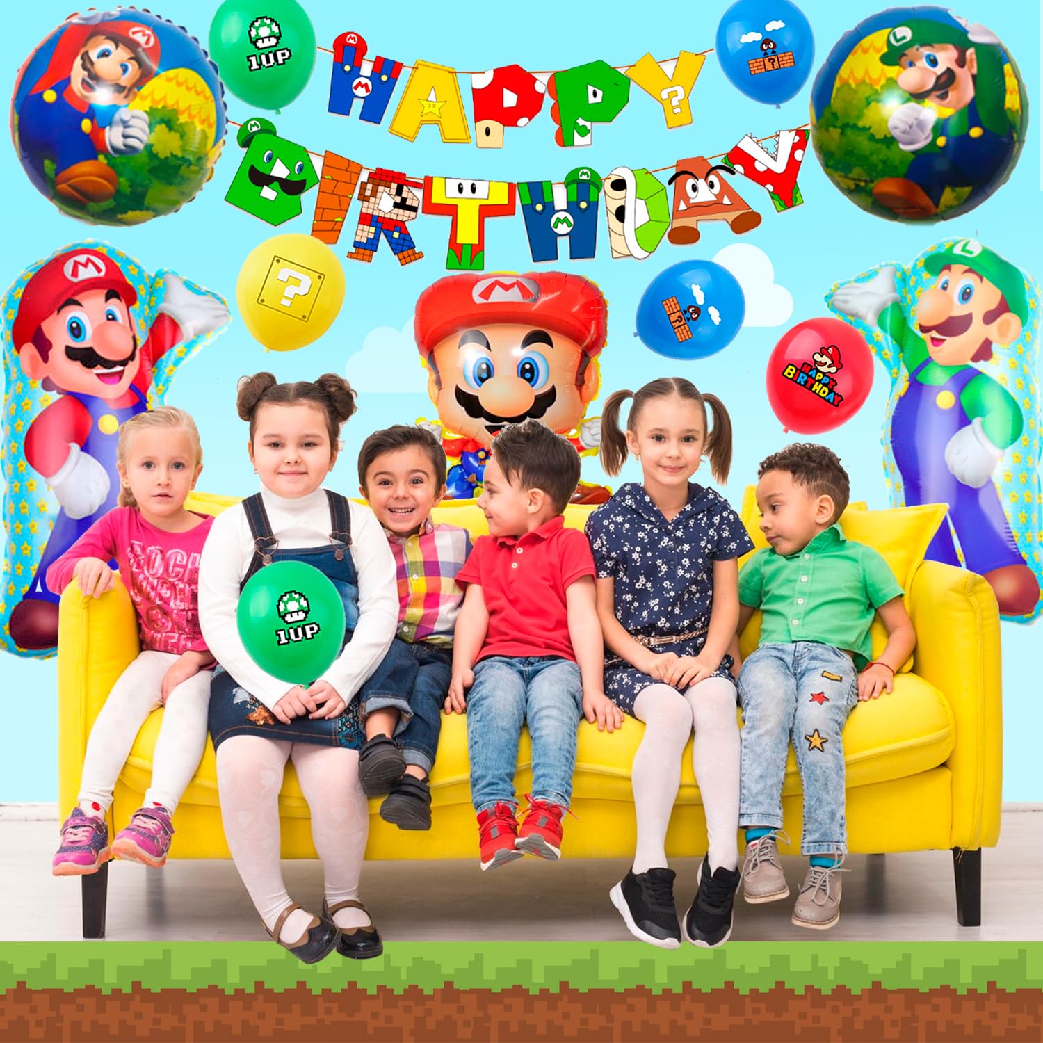 Mario Birthday Party Supplies,123pcs Mario Birthday Party Decorations&Tableware, Super Mario Balloons Banner&Mario Party Plates and Napkins Tablecloth etc Super Mario Party Supplies for Boys