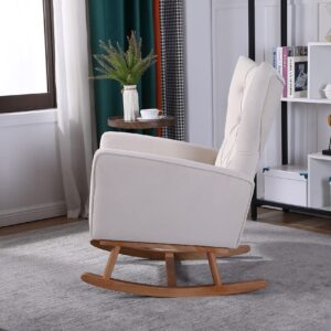 OUYESSIR Rocking Chair Nursery, Upholstered High-Back Glider Chair, Comfortable Rocker Fabric Padded Seat, Modern Leisure Single Accent Arm Chair for Living Room, Hotel, Bedroom (Beige)