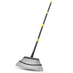 65 inch rake for leaves, rakes for lawns heavy duty hoe lawns leaf lawn leveling rake yard tools for picking up leaves, grass clippings, garbage with 25 metal tines ergonomics adjustable handle