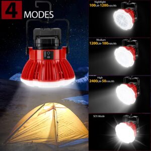 2400LM LED Camping Lantern for Milwaukee m18 Battery, 24W LED Work Light for Car Repairing , Camping, Emergency and Hurricane, Hiking, Fishing (Battery not Included)