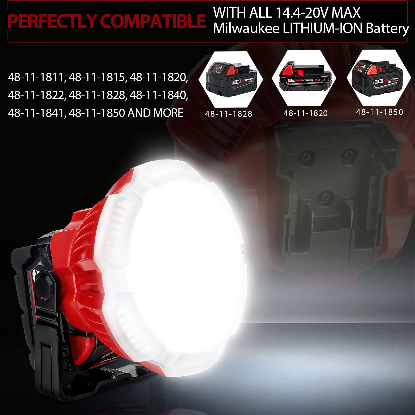 2400LM LED Camping Lantern for Milwaukee m18 Battery, 24W LED Work Light for Car Repairing , Camping, Emergency and Hurricane, Hiking, Fishing (Battery not Included)