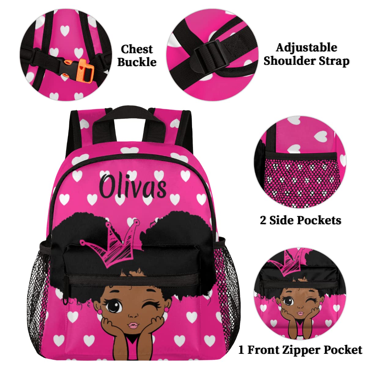 RIRIX Custom Toddler Backpack Personalized Backpack, Customized Kids Backpack Afro Girl School Bag Bookbag