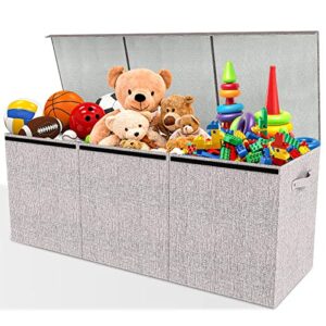 pasanba Large Toy Box, Collapsible Large Toy Chest for Kids with Lid and Handles, Toy Storage Organizer for Boys, Girls, Nursery, Play Room, Bedroom, 40.2 * 15.7 * 13.9 In,150L(Grey)