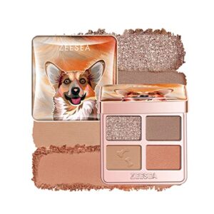 zeesea tipsy kitty eyeshadow palette quad, waterproof eye shadow for catgirls, matte eyeshadow, shimmer eye shadow palette makeup (d01)