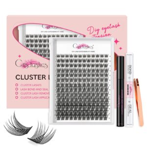 crislashes diy extension kit - 168 pcs 8-16mm mixed lashes, lash bond and seal, applicator, reusable cluster lashes home use (kit 03)