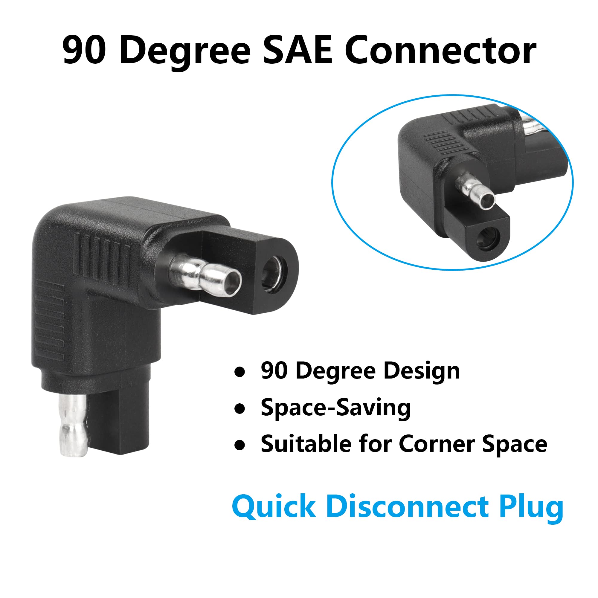 CERRXIAN Right Angle SAE Polarity Reverse Adapter, 90 Degree SAE to SAE Plug Quick Disconnect Connector for Solar Panel,RV,etc(2-Pack)