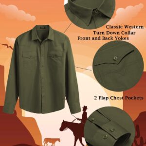 COOFANDY Men's Western Snap Shirts Loose Fit Casual Long Sleeve Embroidered Cowboy Shirts Army Green