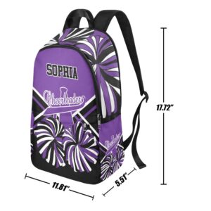 CUXWEOT Personalized Cheer Black Purple White Cheerleader Backpack with Name Custom Travel Bag for women Men