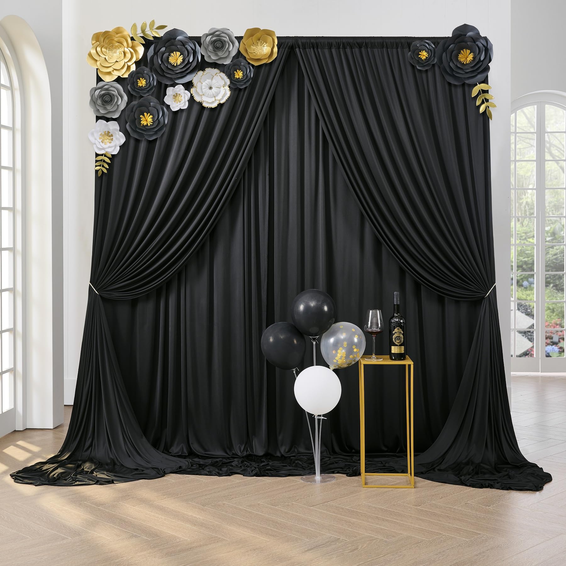 10 ft x 40 ft Wrinkle Free Black Backdrop Curtain Panels, Polyester Photography Backdrop Drapes, Wedding Party Home Decoration Supplies