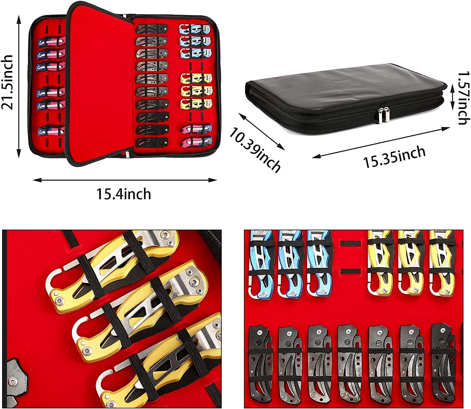 Knife Case,Knife Display Case,Knife Storage,40 Slots Folding Knife Holder Organizer,Butterfly Pocket Knife Carrier,Knives Collection Protector For Survival Tactical Outdoor EDC Mini Knife (Black+Red)