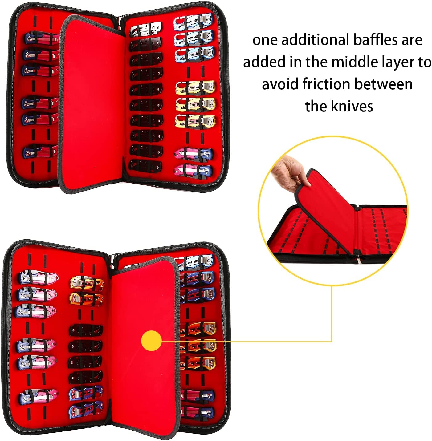 Knife Case,Knife Display Case,Knife Storage,40 Slots Folding Knife Holder Organizer,Butterfly Pocket Knife Carrier,Knives Collection Protector For Survival Tactical Outdoor EDC Mini Knife (Black+Red)