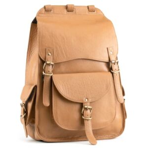 handmade world vintage full grain 20 inch leather laptop backpack casual bookbag daypack camping travel rucksack knapsack (camel brown)