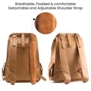 Handmade World Vintage Full Grain 20 Inch Leather Laptop Backpack Casual Bookbag Daypack Camping Travel Rucksack Knapsack (Camel Brown)