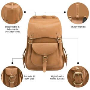 Handmade World Vintage Full Grain 20 Inch Leather Laptop Backpack Casual Bookbag Daypack Camping Travel Rucksack Knapsack (Camel Brown)