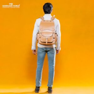 Handmade World Vintage Full Grain 20 Inch Leather Laptop Backpack Casual Bookbag Daypack Camping Travel Rucksack Knapsack (Camel Brown)