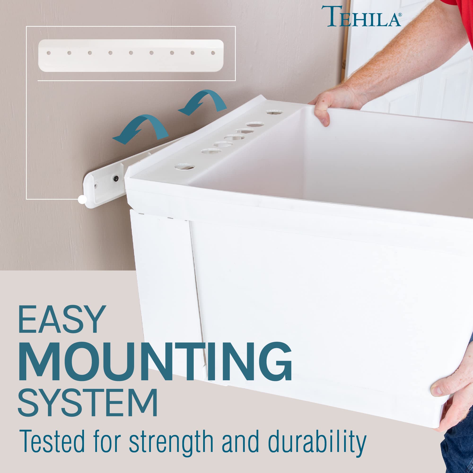 JS Jackson Supplies Tehila White Wall-Mounted Utility Sink Tub Kit, Wall-Mounted Utility Tub with Wall Bracket, Floating Utility Sink for Laundry Room, Garage, Workshop, and More