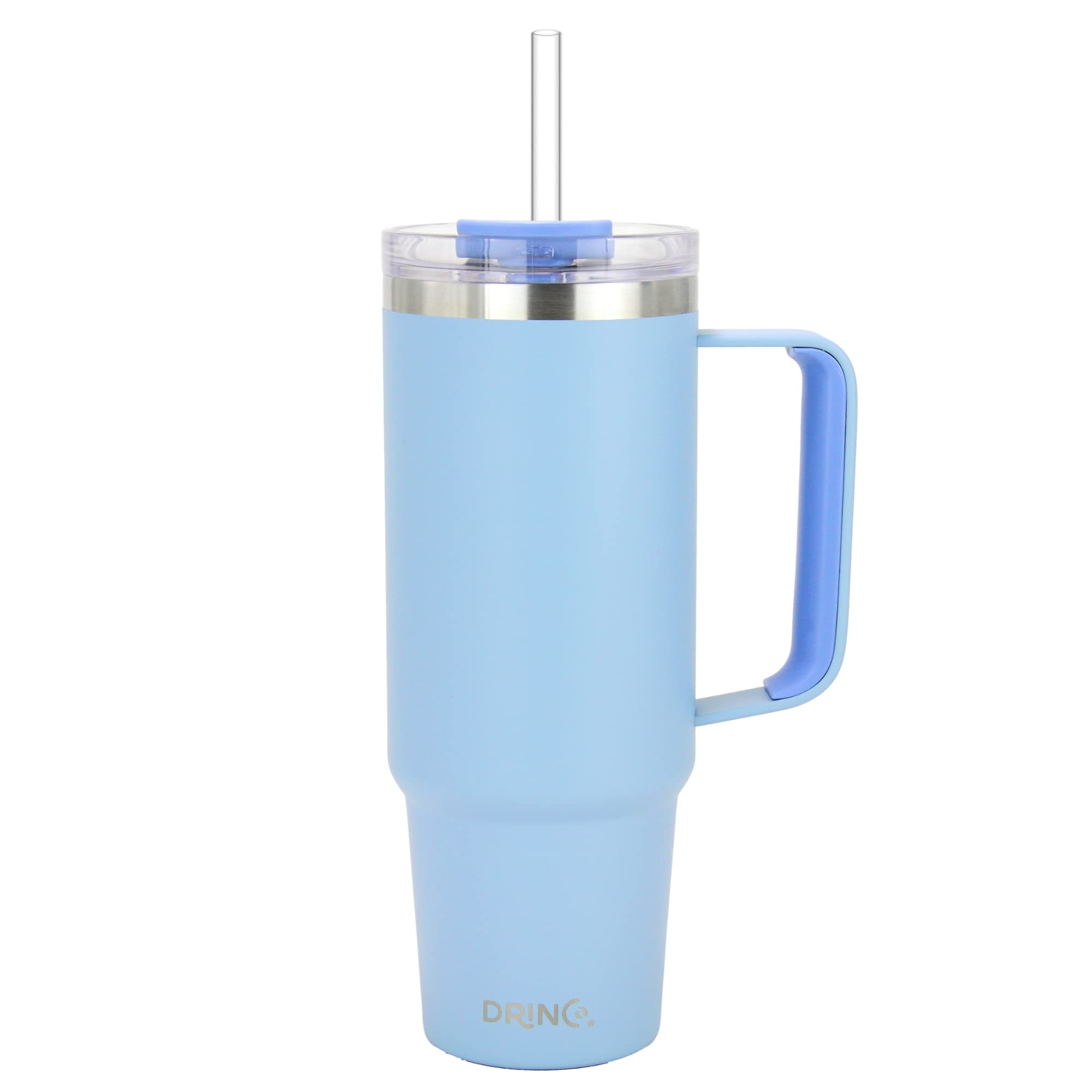 Drinco 40oz 30 oz Tumbler with Handle, Straw Lid, Insulated Stainless Steel Travel Mug Water Bottle Ice Coffee Cup For Cold and Hot, BigSur (30oz, Sky Blue)